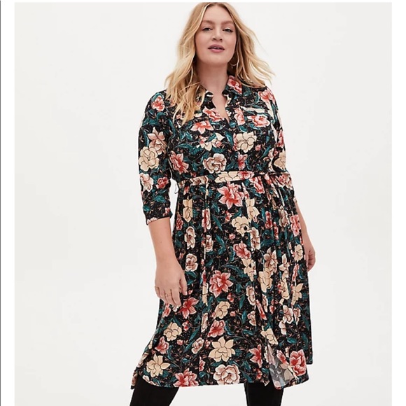 torrid | Dresses | Torrid Challis Floral Button Down Midi Shirt Dress ...